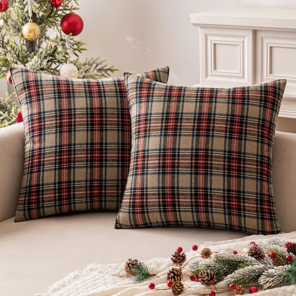 Amazon.com: MIULEE Christmas Set of 2 Scottish Tartan Plaid Throw ...