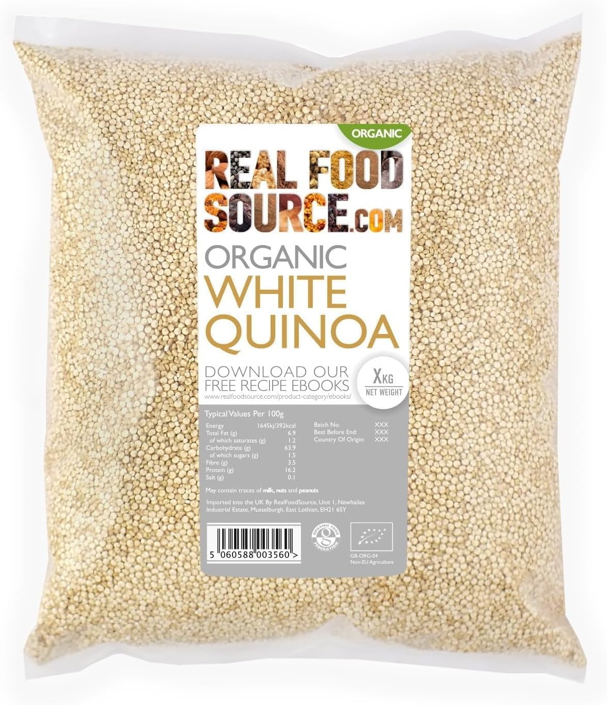 RealFoodSource Organic White Quinoa 1kg : Amazon.co.uk: Grocery