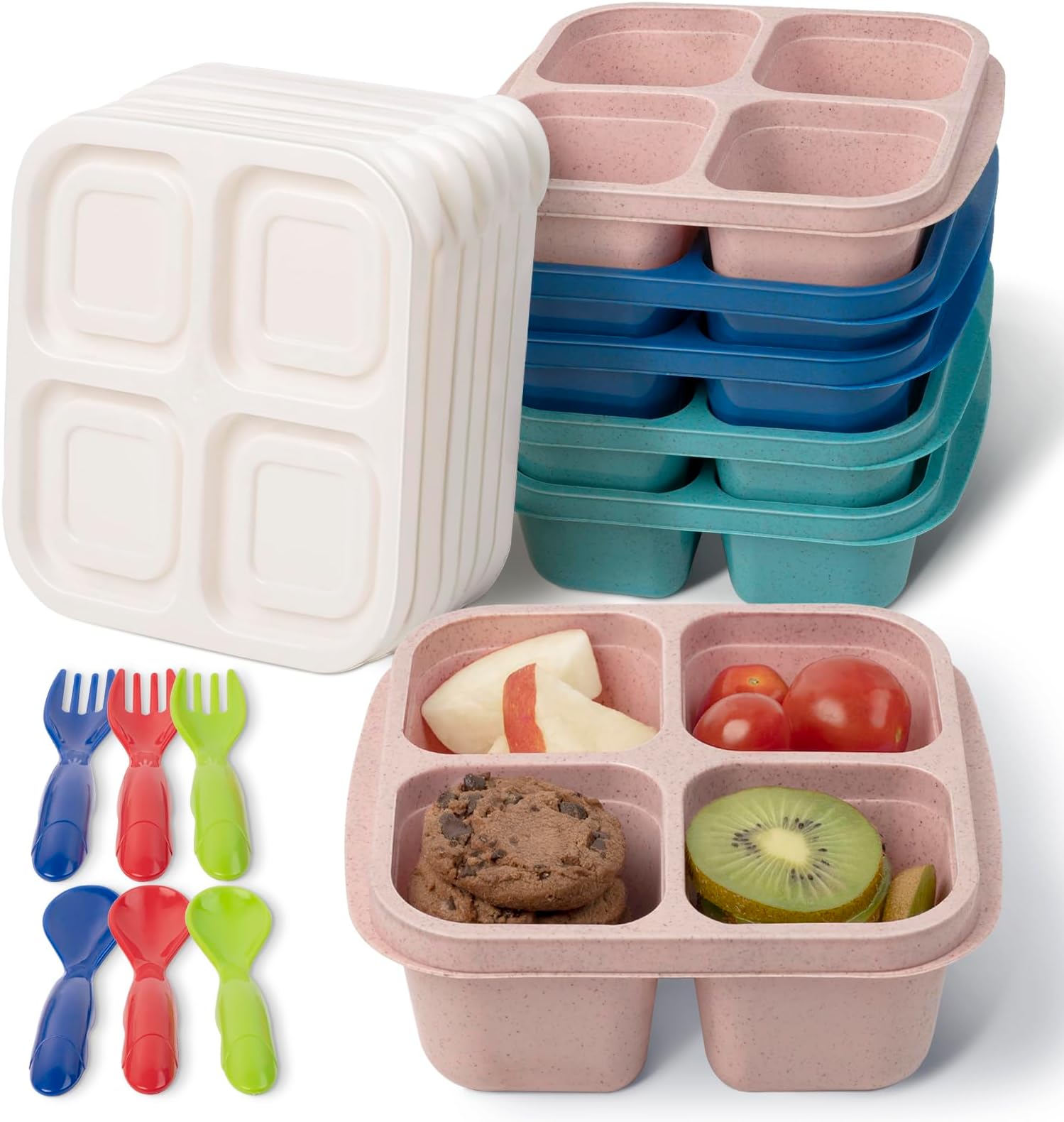 Amazon.com: SHALORY Bento Lunch Box,4pack 3 Compartments Reusable Wheat ...