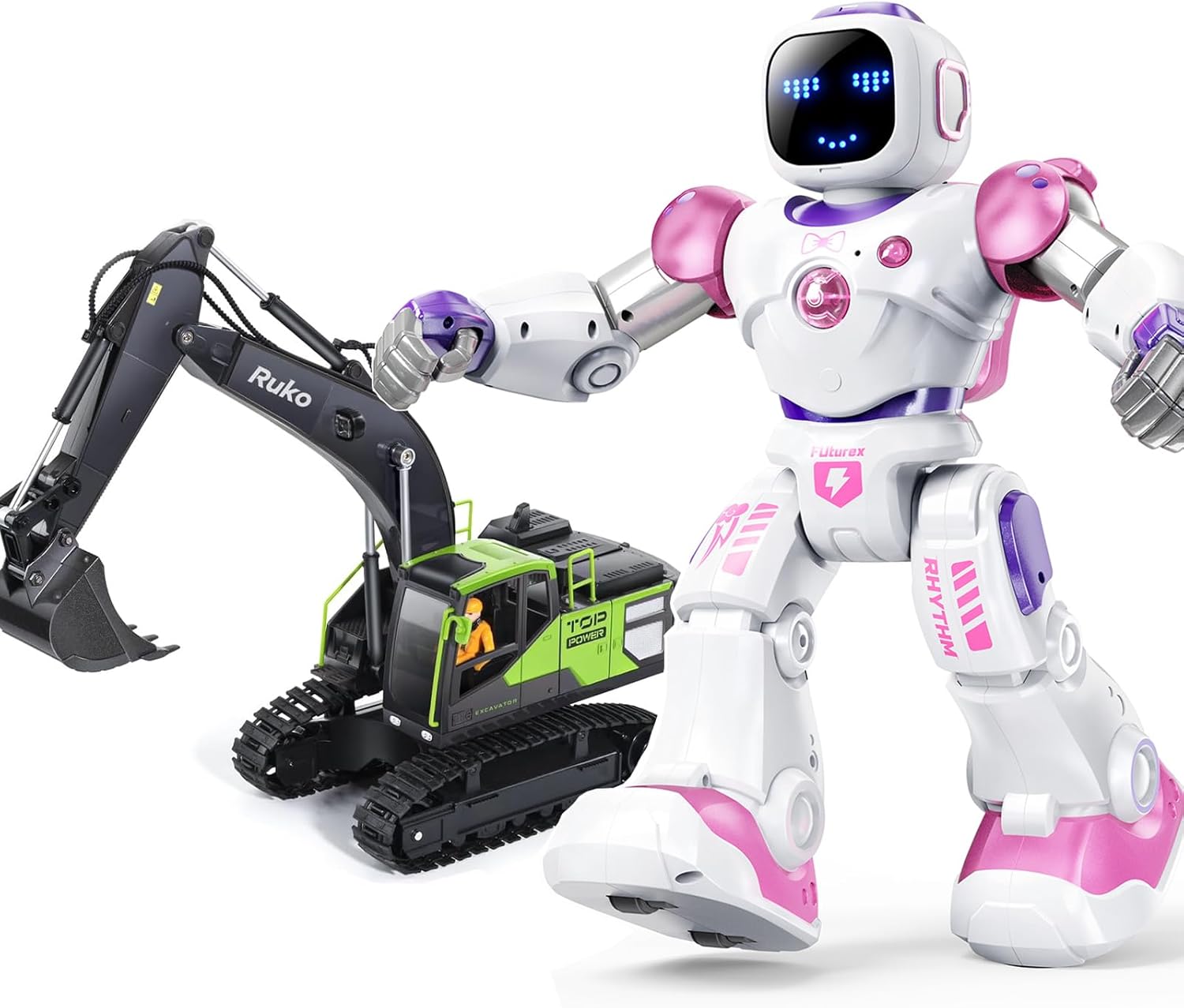 Amazon.com: Ruko 1088 Pink Robot & 1661 Remote Control Excavator Toys ...