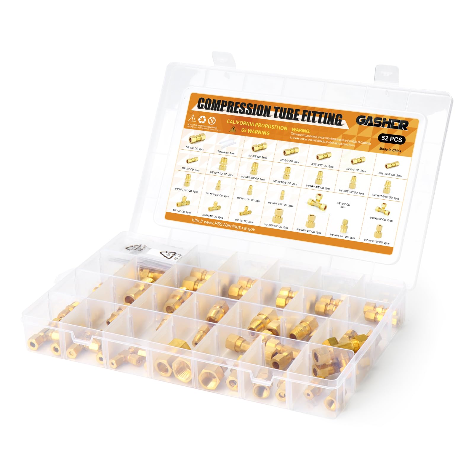 Snapklik.com : GASHER 52PCS Brass Compression Tube Pipe Fitting ...