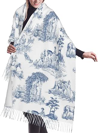 Limkoo Unique Toile Design Blue Women Scarf Fall Winter Tassel Scarf Warm Large Wrap Shawl Scarf ...