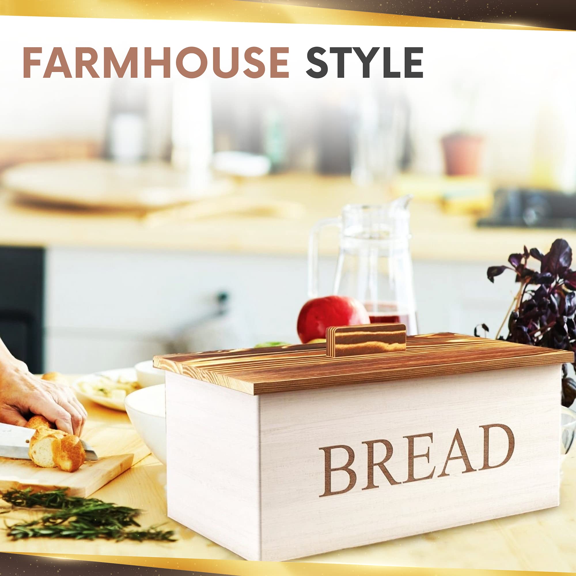 Wood Bread Box with Lid - Rustic Bread Box for Kitchen Countertop ...