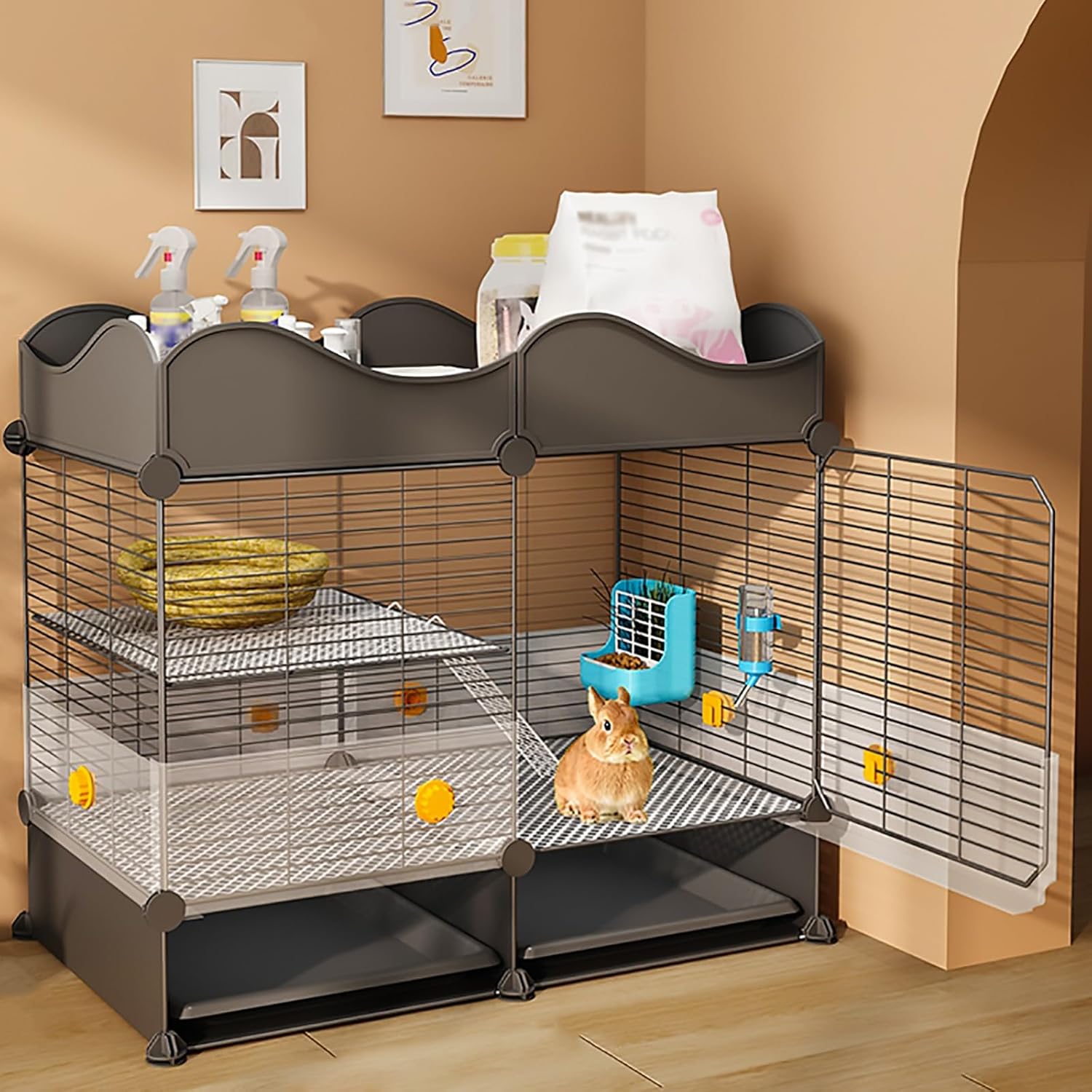 Two-Story Space Rabbit Hutch, Rabbit Cage Bunny House, with Storage ...
