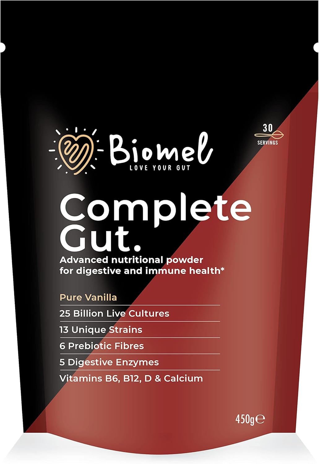 Biomel Complete Gut | Probiotic + Prebiotic | 30 Servings (Pure Vanilla ...