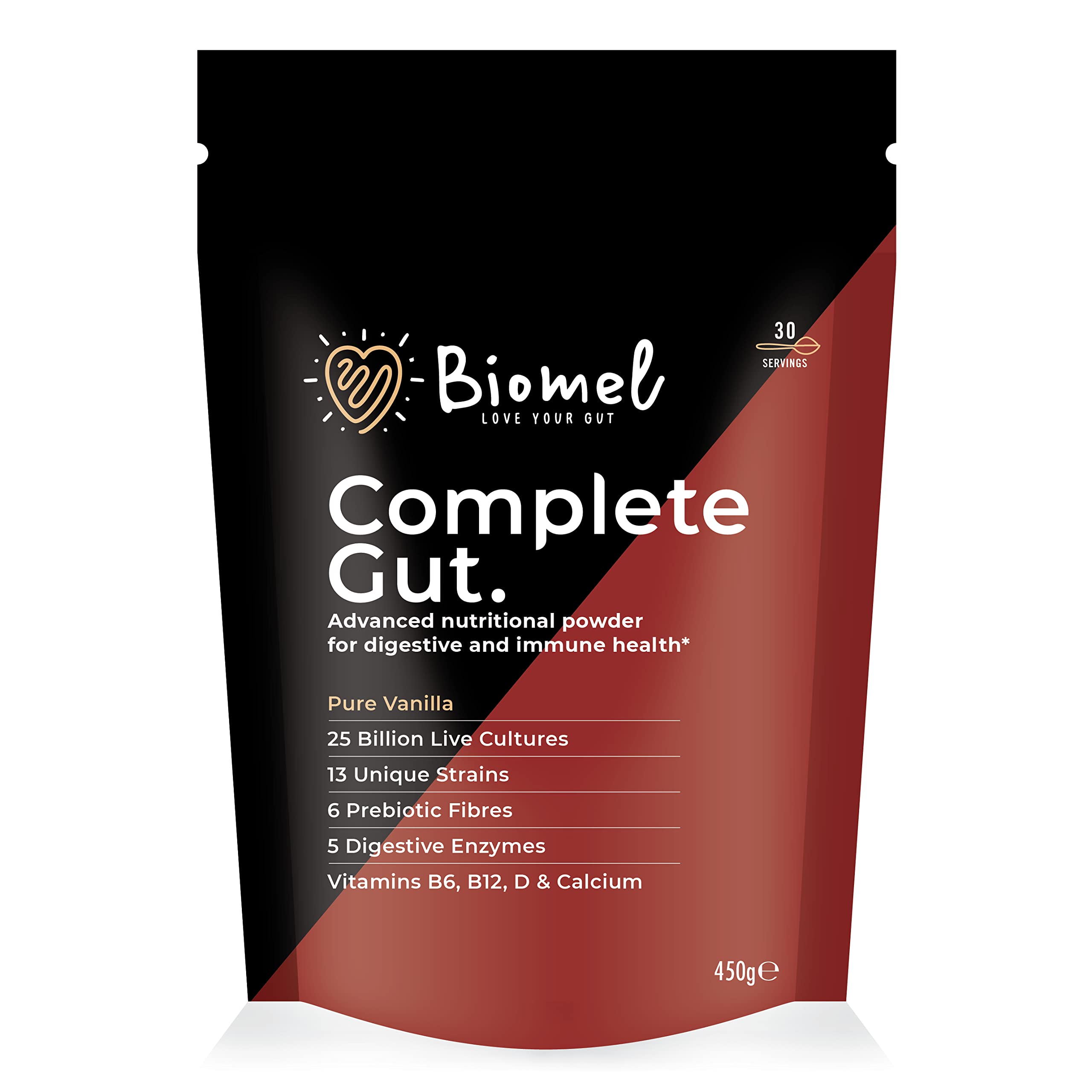 Biomel Complete Gut - Pure Vanilla - 4 in 1 Gut Health Powder with ...