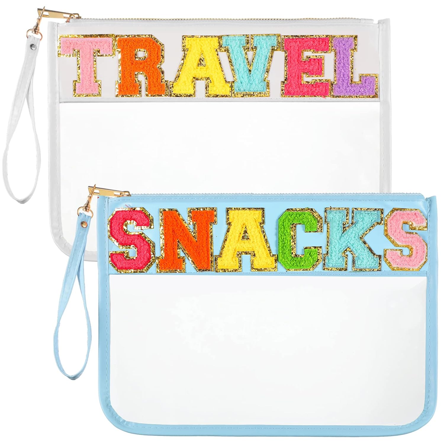 Amazon.com : 2 Pcs Chenille Letter Clear Zipper Pouch Clear Cosmetic ...