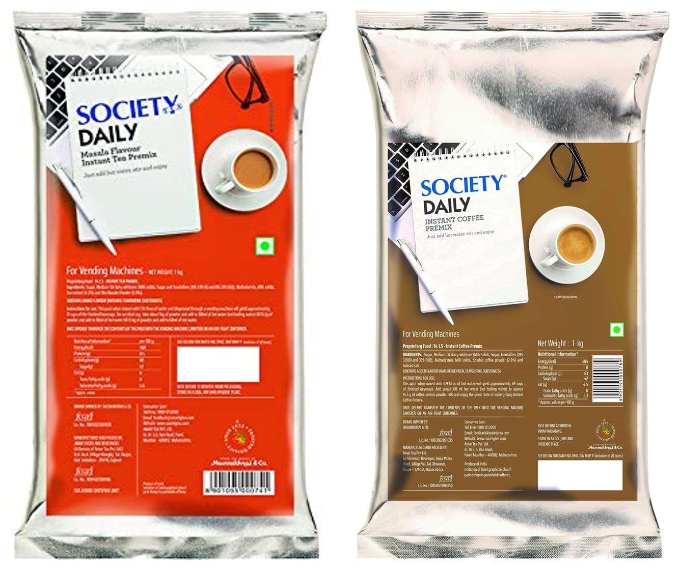 Society Daily Coffee Premix Pouch, 1 kg & Society Tea Daily Masala ...
