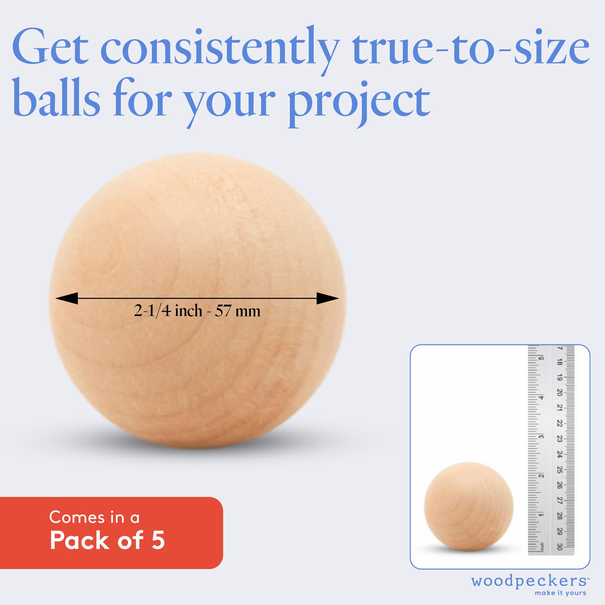 Snapklik.com : 2-1/4 Inch Small Wood Balls, Pack Of 5 Wooden Balls For ...