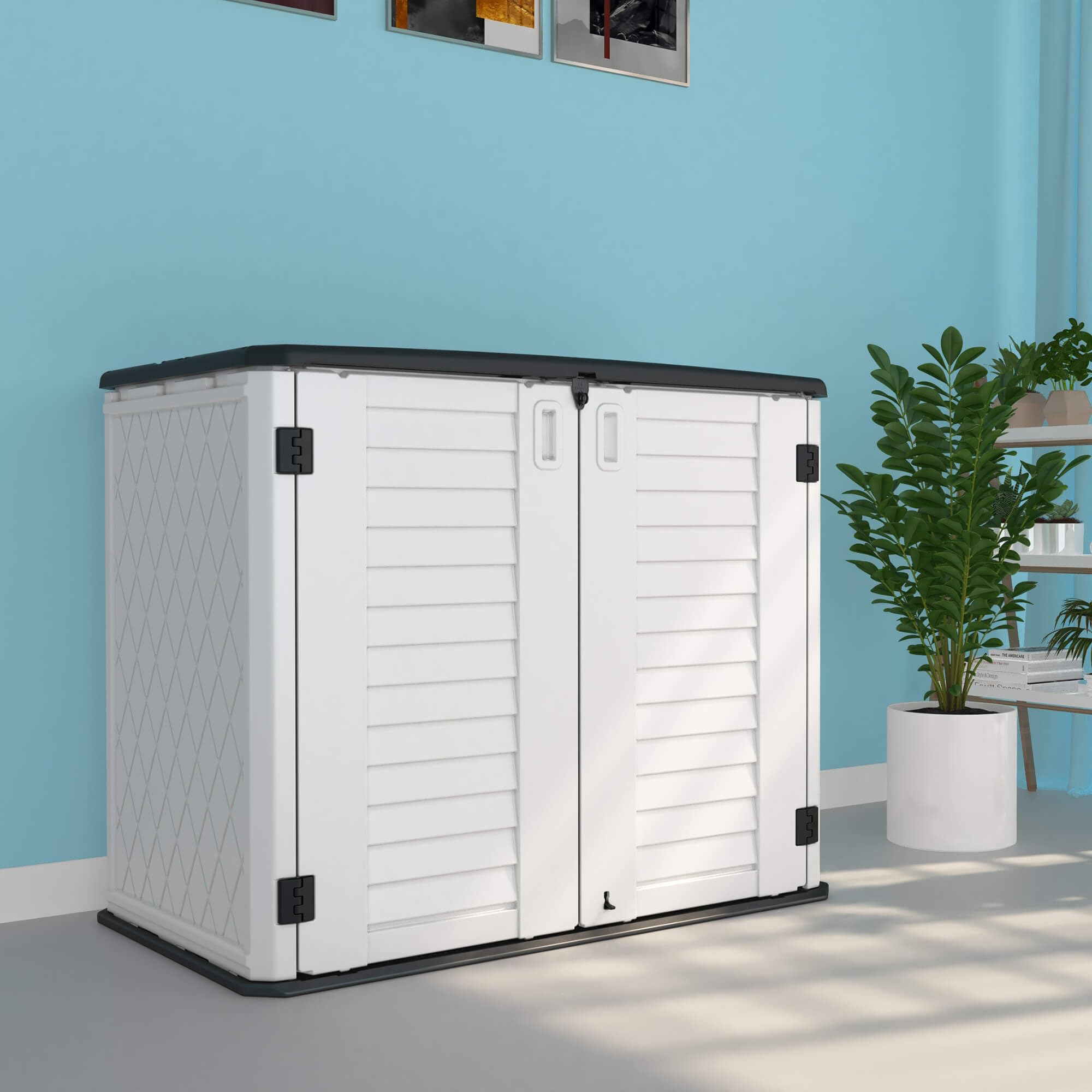 HOMSPARK Storage Shed Horizontal Outdoor Storage Box Weather Resistance ...