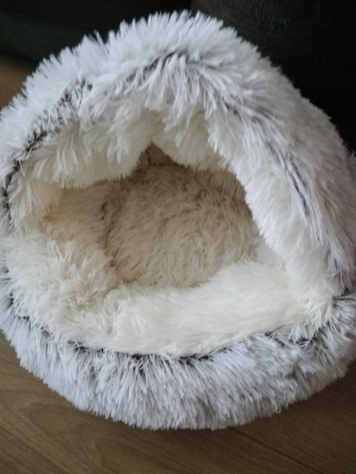 Cat Bed Round Fluffy Hooded Cat Bed Cave with Non-collapsed Plush Cover ...