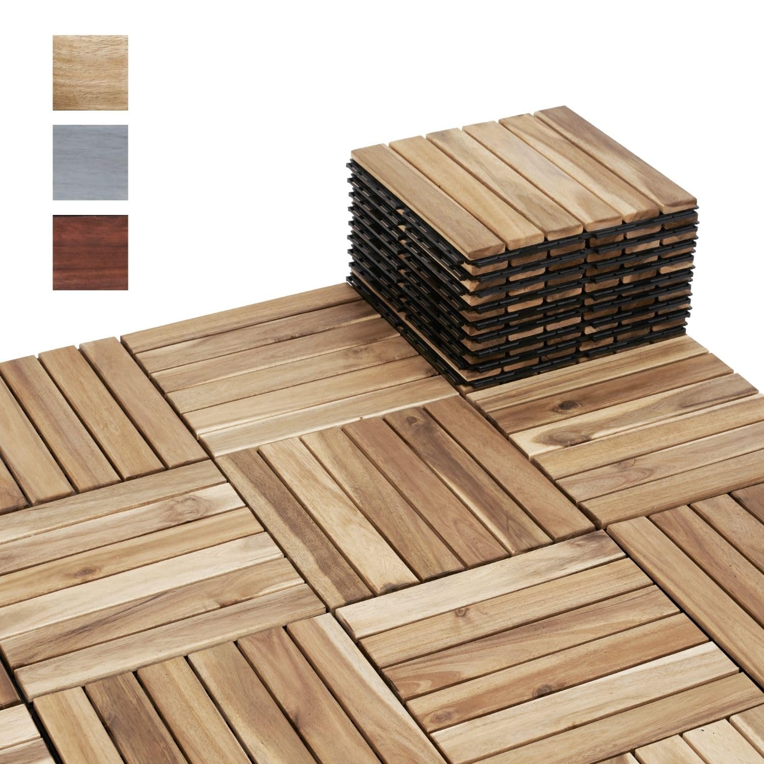 Assorted Of BEEFURNI Acacia Interlocking Deck Tiles (10PCS 12"x 12 ...