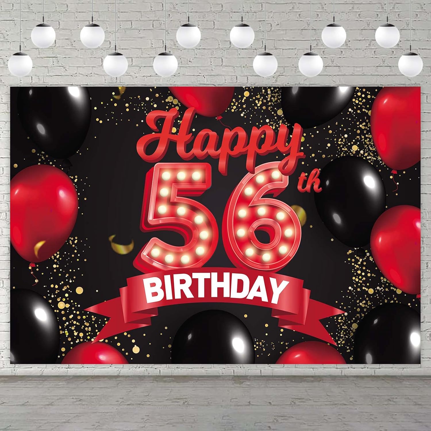 Amazon.com: Happy 56th Birthday Red and Black Banner Backdrop ...