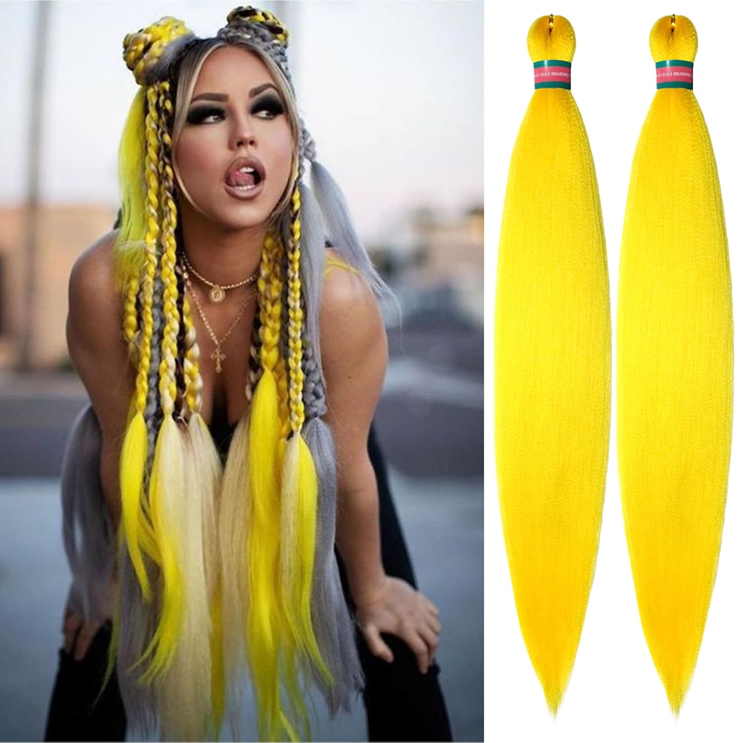 Amazon.com : Yellow Pre stretched Braiding Hair 2 Packs Pre feathered ...