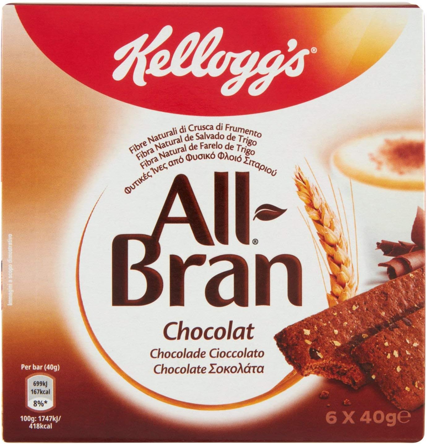 Kellogg's Barretta All Bran Cioccolato - 240 Gr : Amazon.it: Alimentari ...