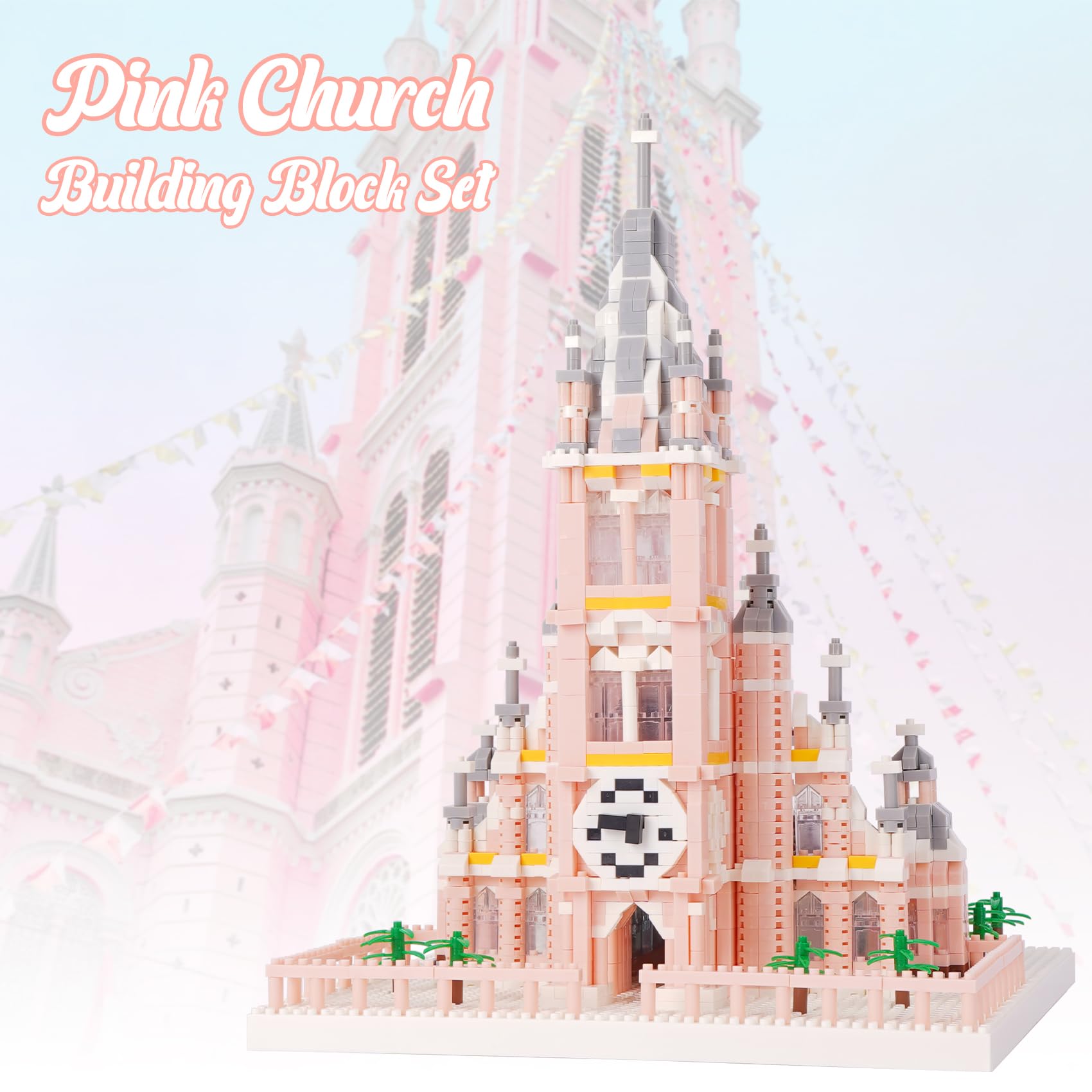 Snapklik.com : Micro Mini Building Blocks Pink Church Model Building ...
