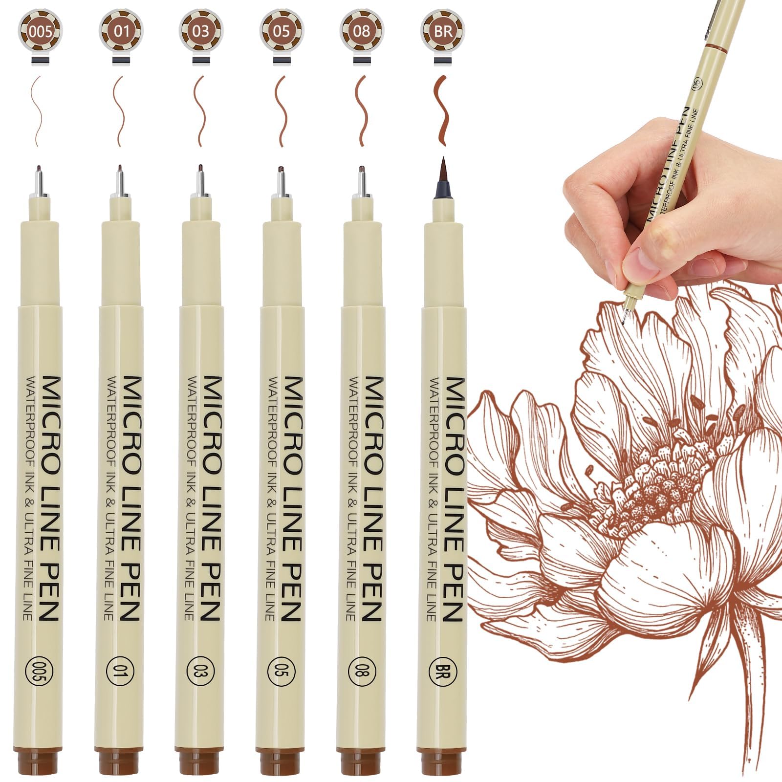 Amazon.com : Muchcute Micro Fineliner Drawing Art Pens: 6 Sepia Fine ...