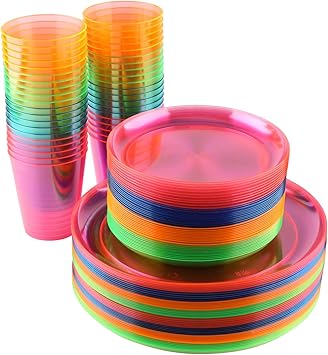 Amazon.com: Disposable Neon Party Essentials- Plates + Cups Set| 40 ...