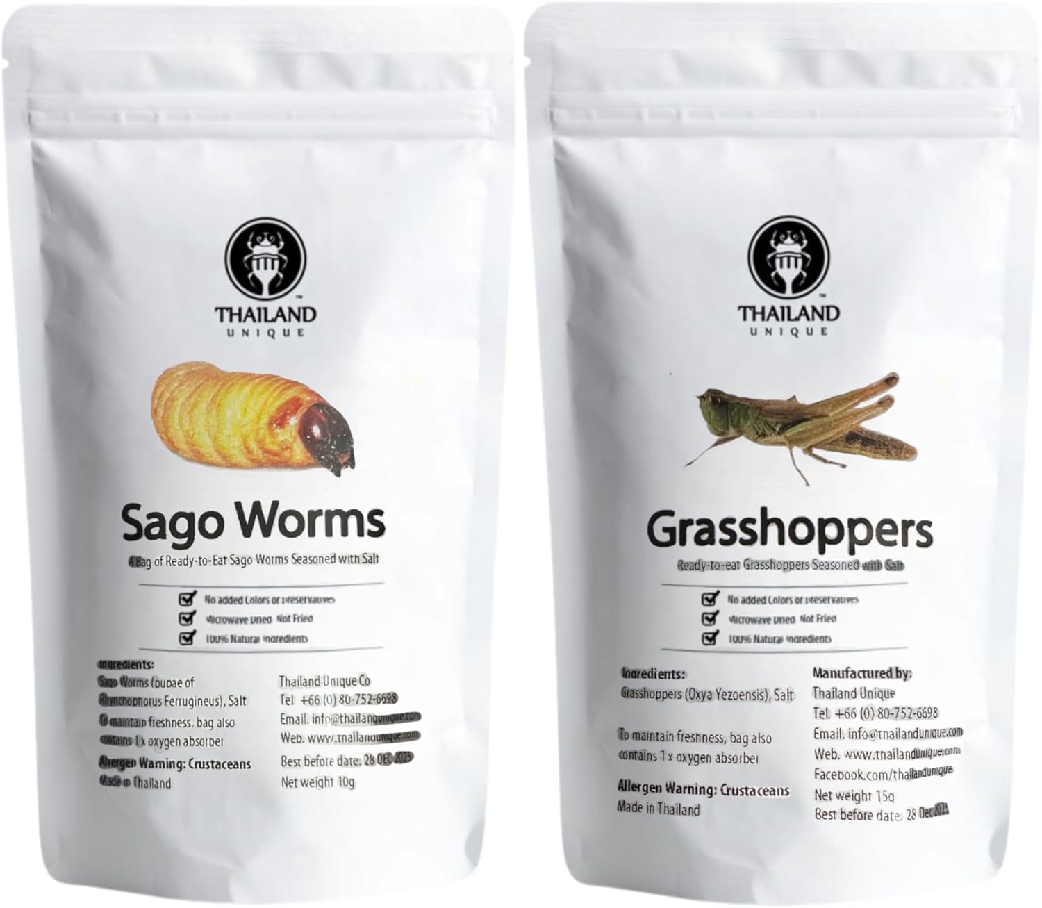 Amazon.com: Thailand Unique Sago Worm and Grasshopper Bags 2 Pack ...