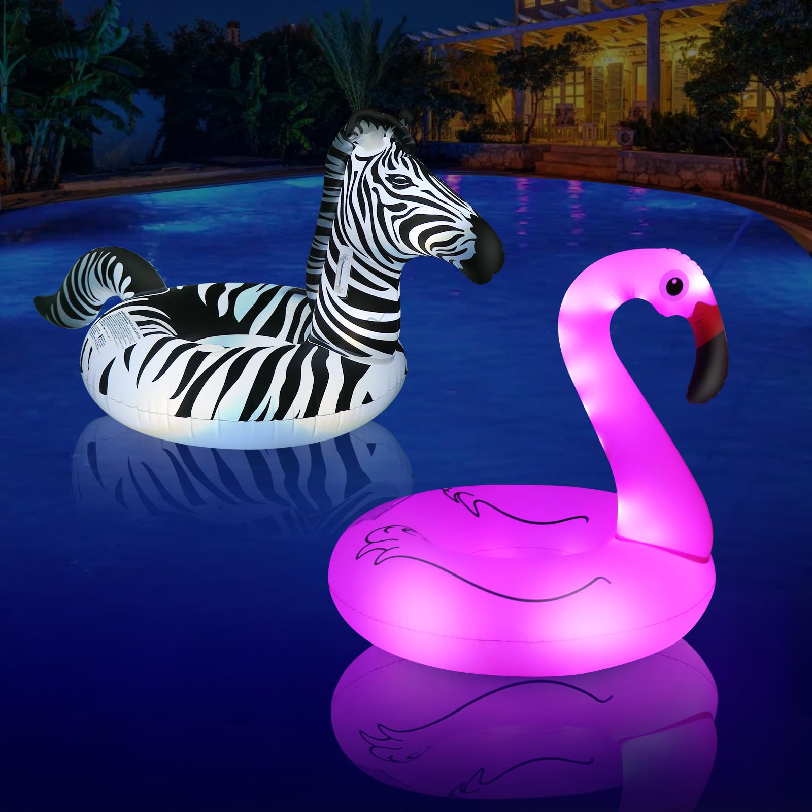 Amazon.com: Inflatable Zebra Pool Float with Lights + Flamingo Pool ...