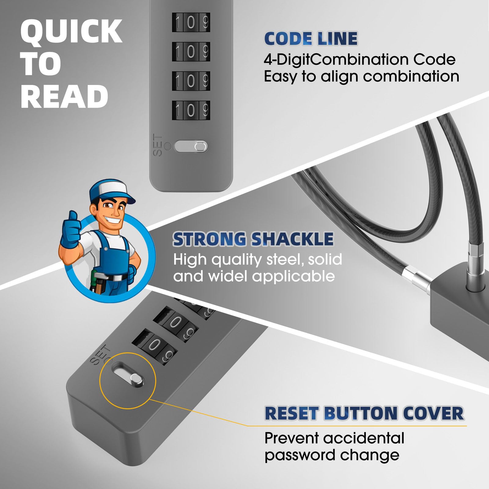 MeBantoo Combination Cable Lock, 23.6Inch Steel Small Cable Rope Locks ...