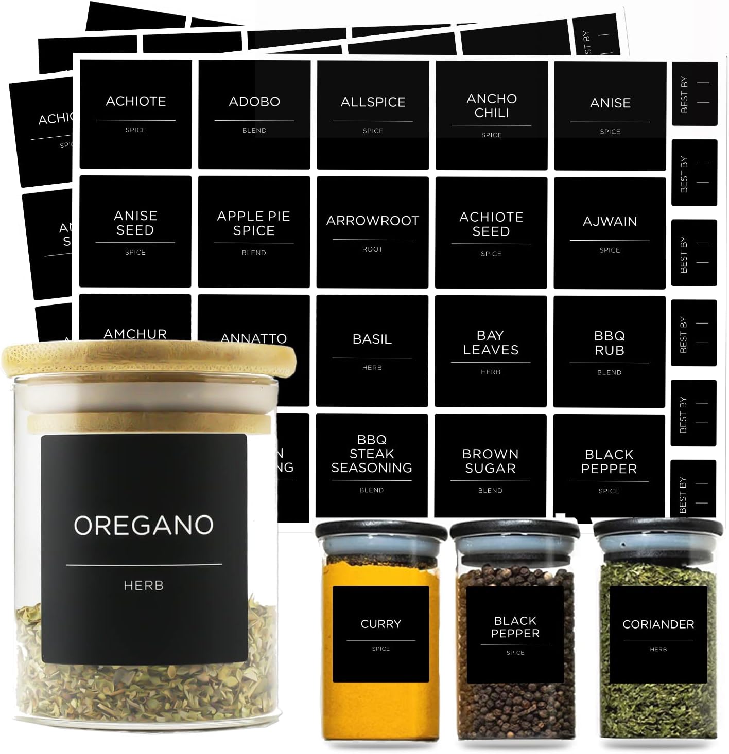 Spice Jar Labels, Deecam Preprinted Spice Stickers, Minimalist Design ...