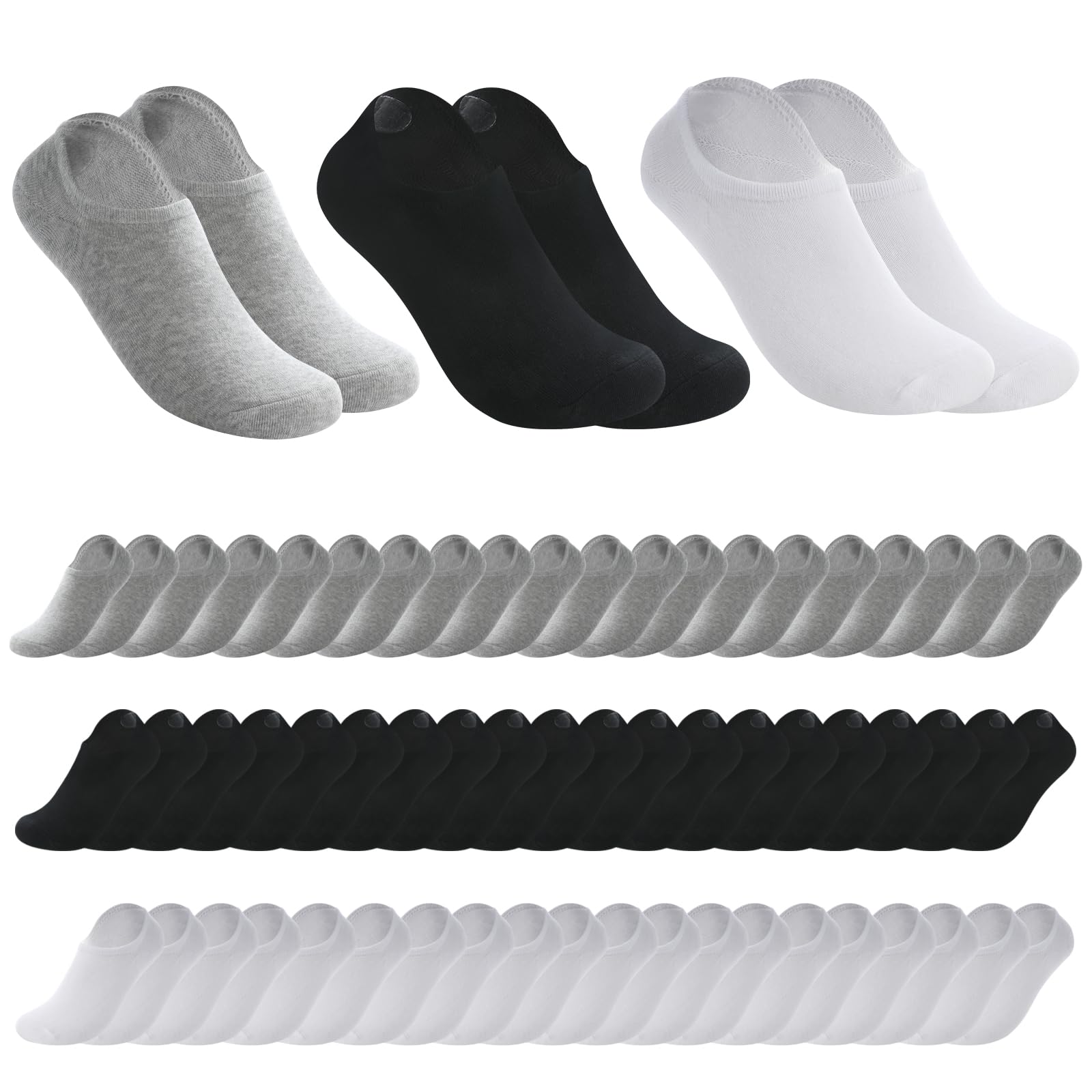 30 Pairs Unisex No Show Socks Invisible Liner Socks Low Cut Cotton ...