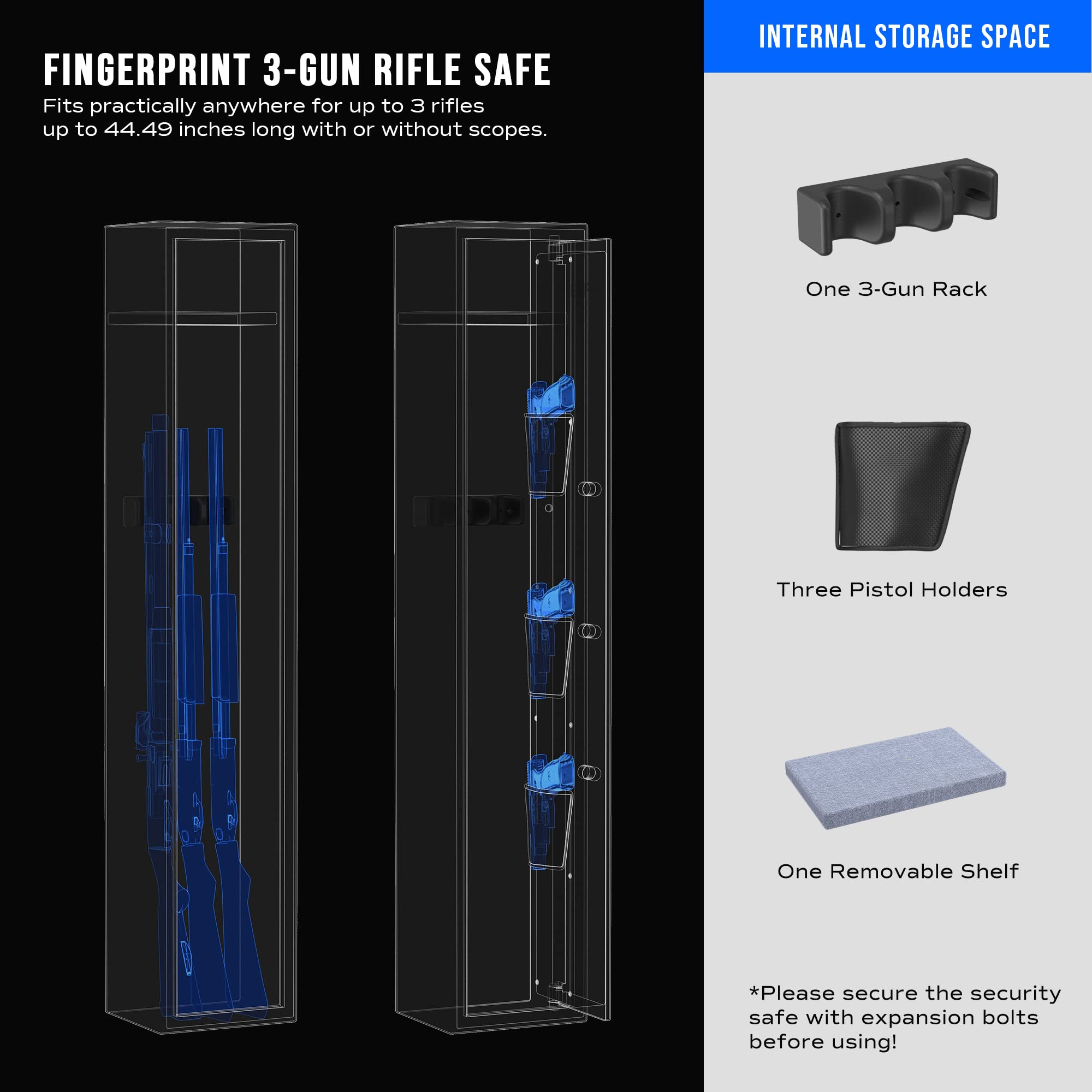 Snapklik.com : RPNB Large Biometric Rifle Safe, 3-Gun Electronic Gun ...