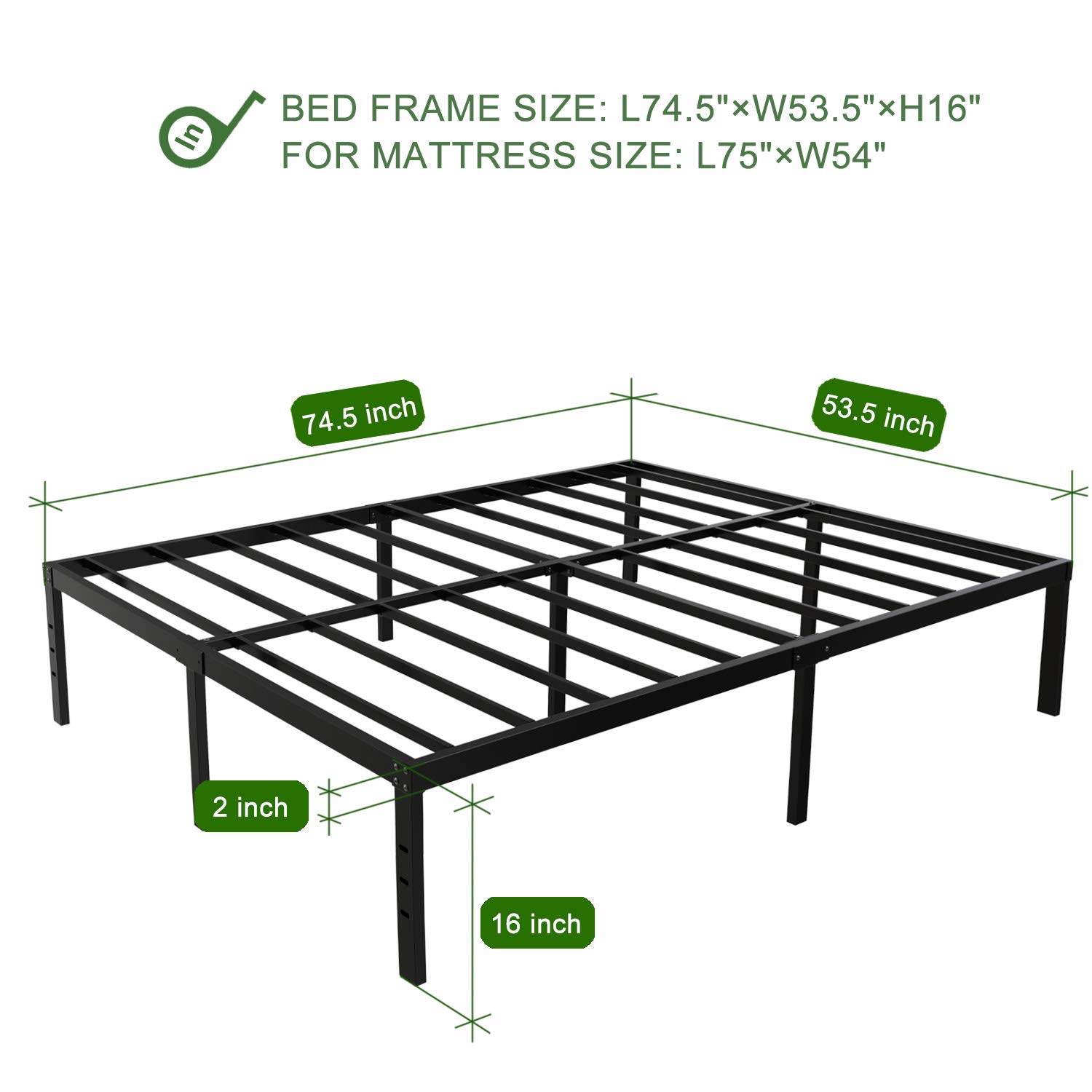 AROMUSTIME 16 Inch Metal Platform Bed Frame / 3,500 lbs Heavy Duty ...