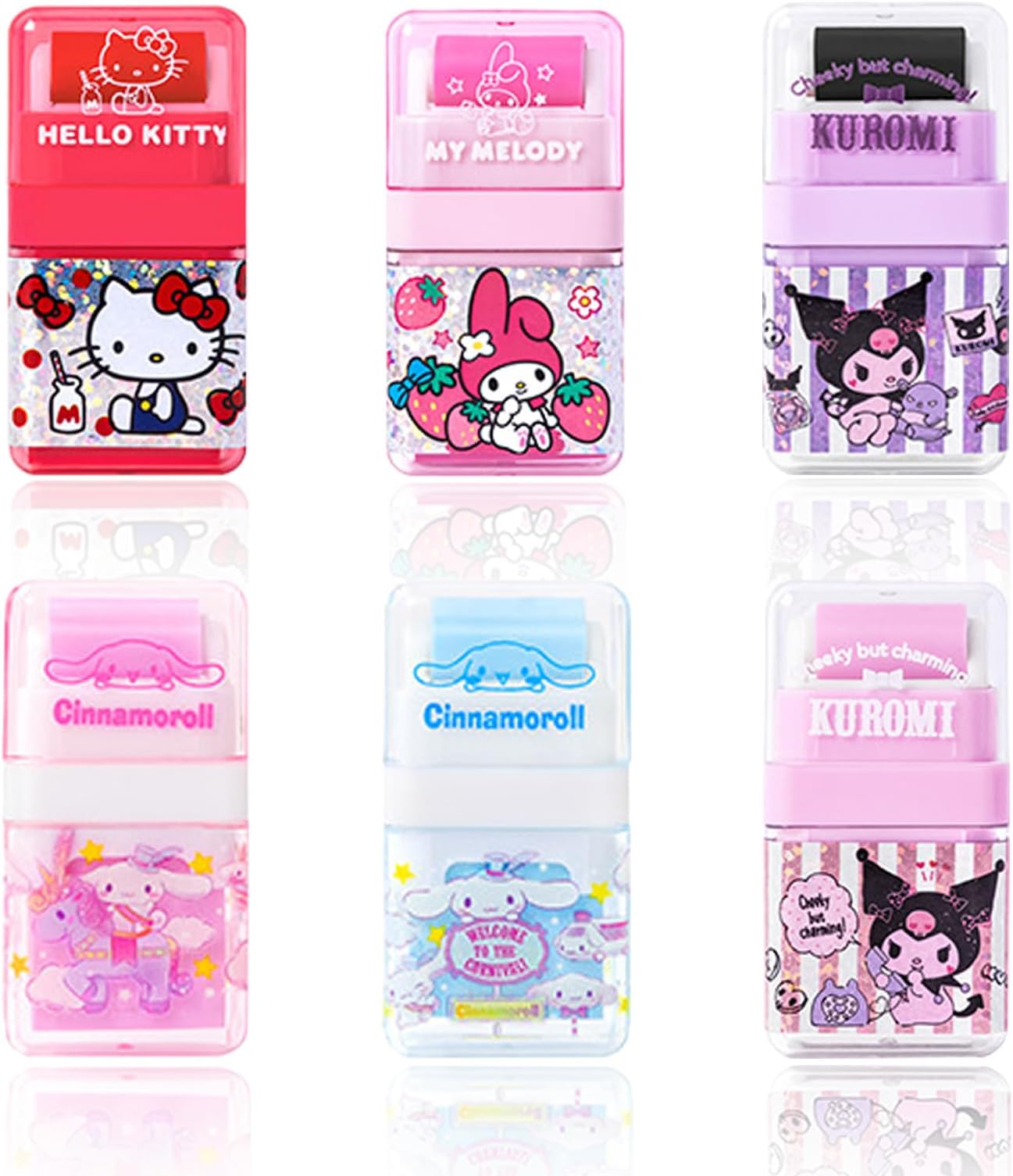 6 Pack Cartoon Kawaii Creative Roller Erasers, Funny Pencil Erasers ...