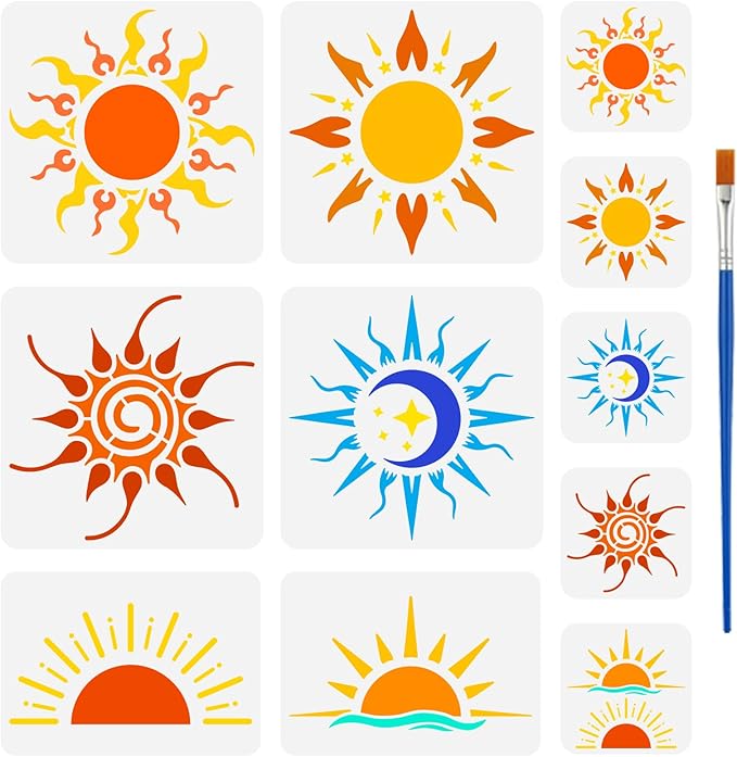 Amazon.com: FINGERINSPIRE 11 Pcs Boho Sun Stencil with a Paint Brush 3 ...