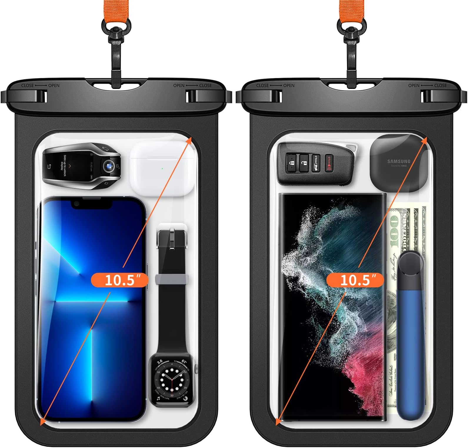 JOTO 2 Pack Large Waterproof Phone Pouch Case Bag, IPX8 Universal Big ...
