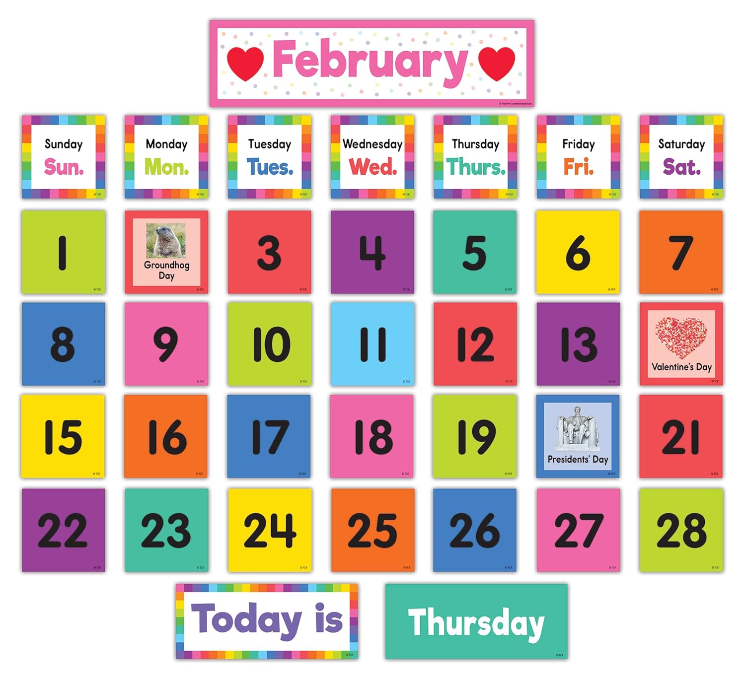 Teacher Created Resources Colorful Calendar Pocket Chart Cards : Amazon ...