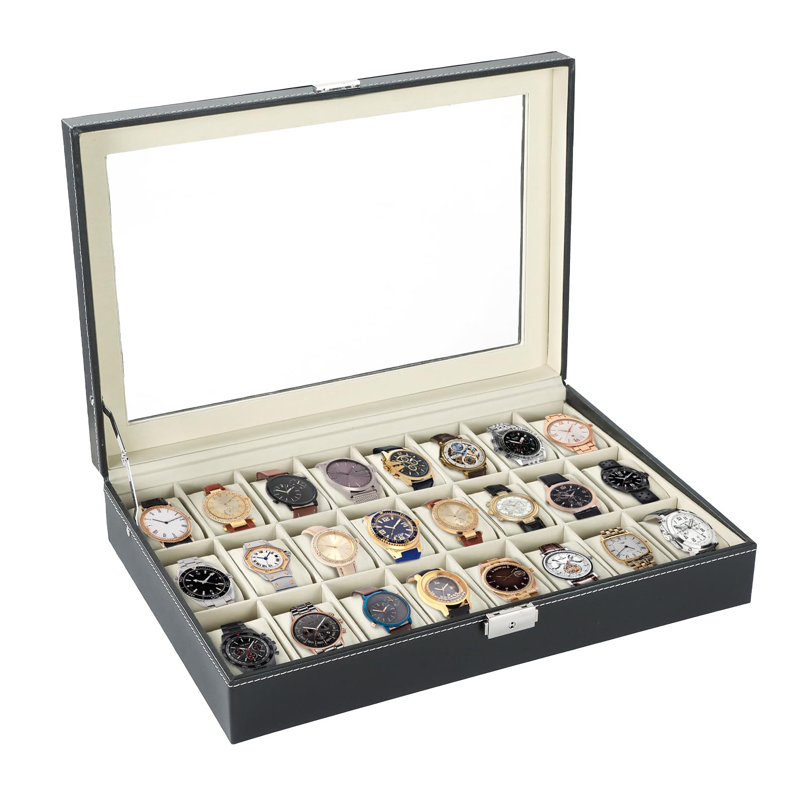 Amazon.com: NATGAI Watch Box 24 Slots Elegant Portable Black Watch ...