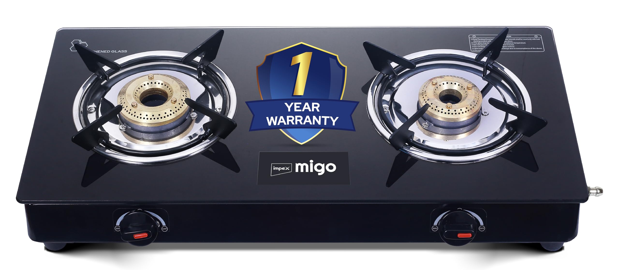 Impex Migo 2 Burner Gas Stove 6 mm Toughened Glass Top LINEA 2B, Manual Ignition LPG Gas Stove ...