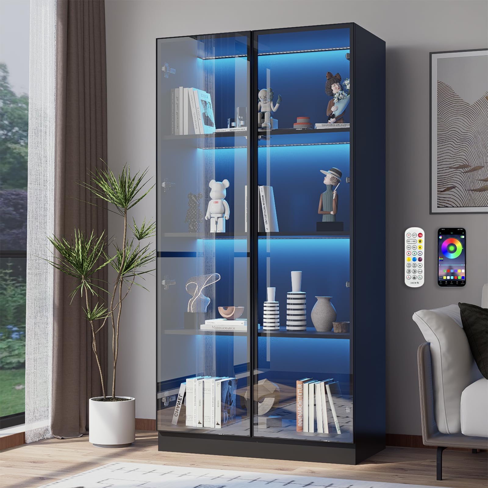 Amazon.com: TRIPLE TREE Tempered Glass Display Cabinet with 2 Doors and ...