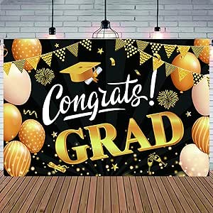 Amazon.com : 5x3FT Black and Gold Graduation Backdrop Golden Spots ...