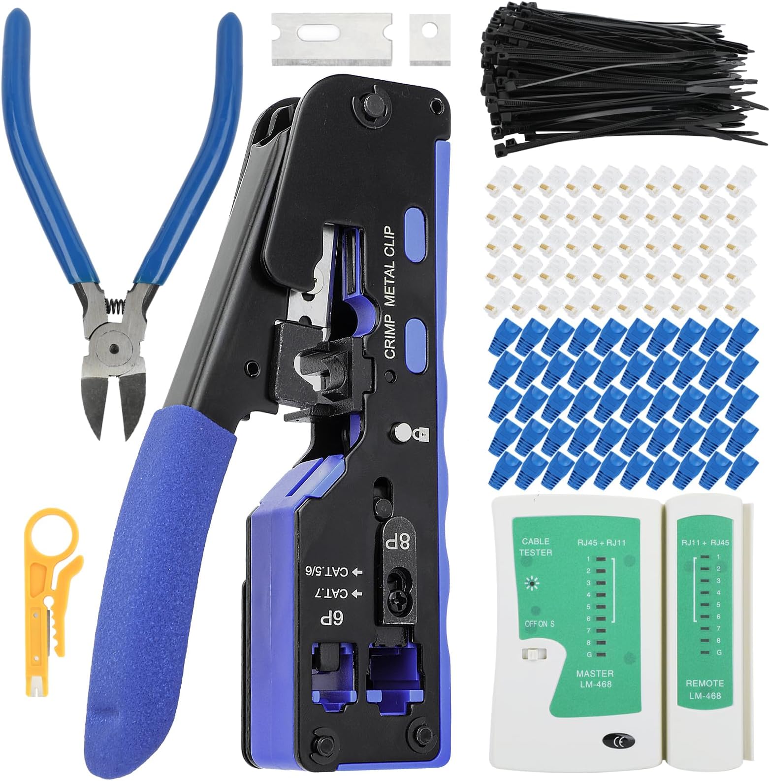 RJ45 Crimp Tool Kit Pass Through Ethernet Crimper Cat6 Cat5 Cat5e ...