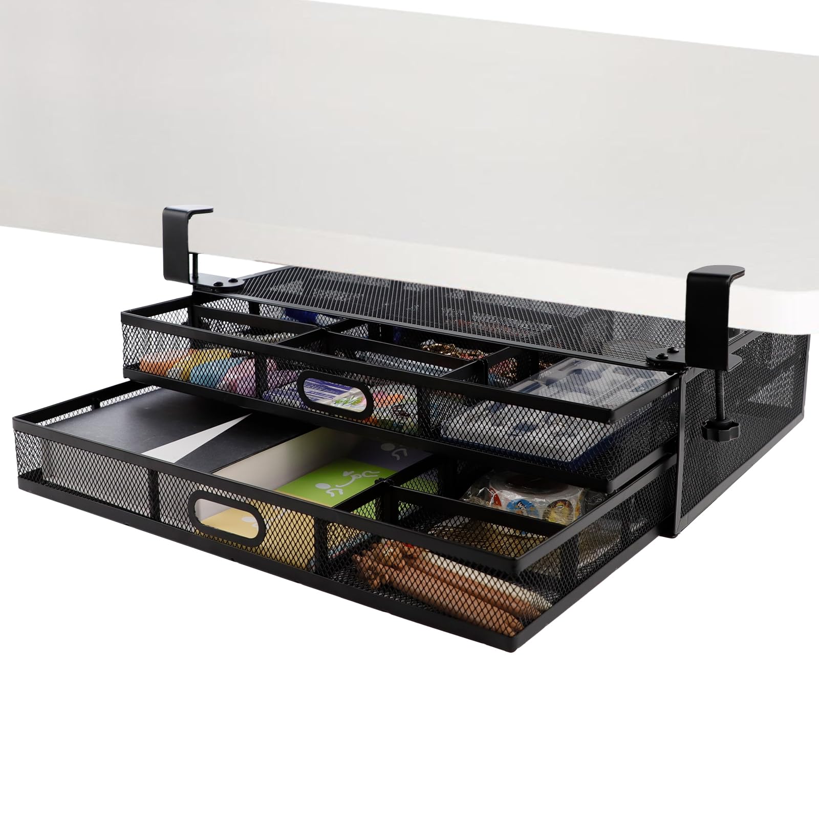 WATUNID Under Desk Drawer Organizer Clamp-On, Mesh Metal Under Desk ...