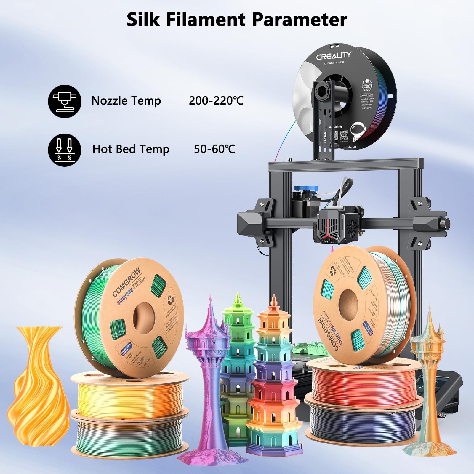 Snapklik.com : Comgrow Silk Shiny Rainbow Multi-Color 3D Printer Filament