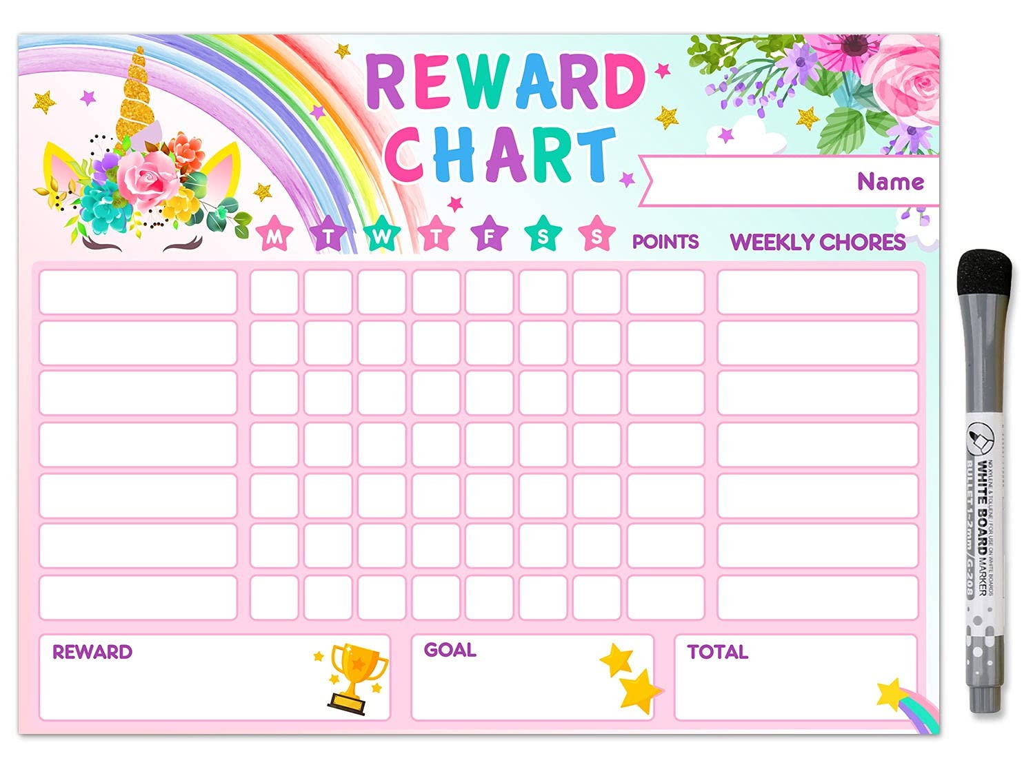 Cute Pink And Gold Unicorn Kids Chore Chart Magnetic Good | Desertcart GB