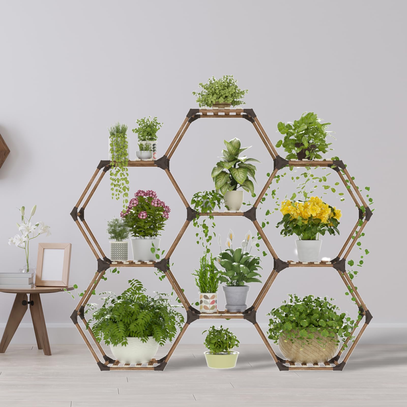 Snapklik.com : 9-Tier Hexagonal Plant Stand, Wooden Indoor Outdoor ...