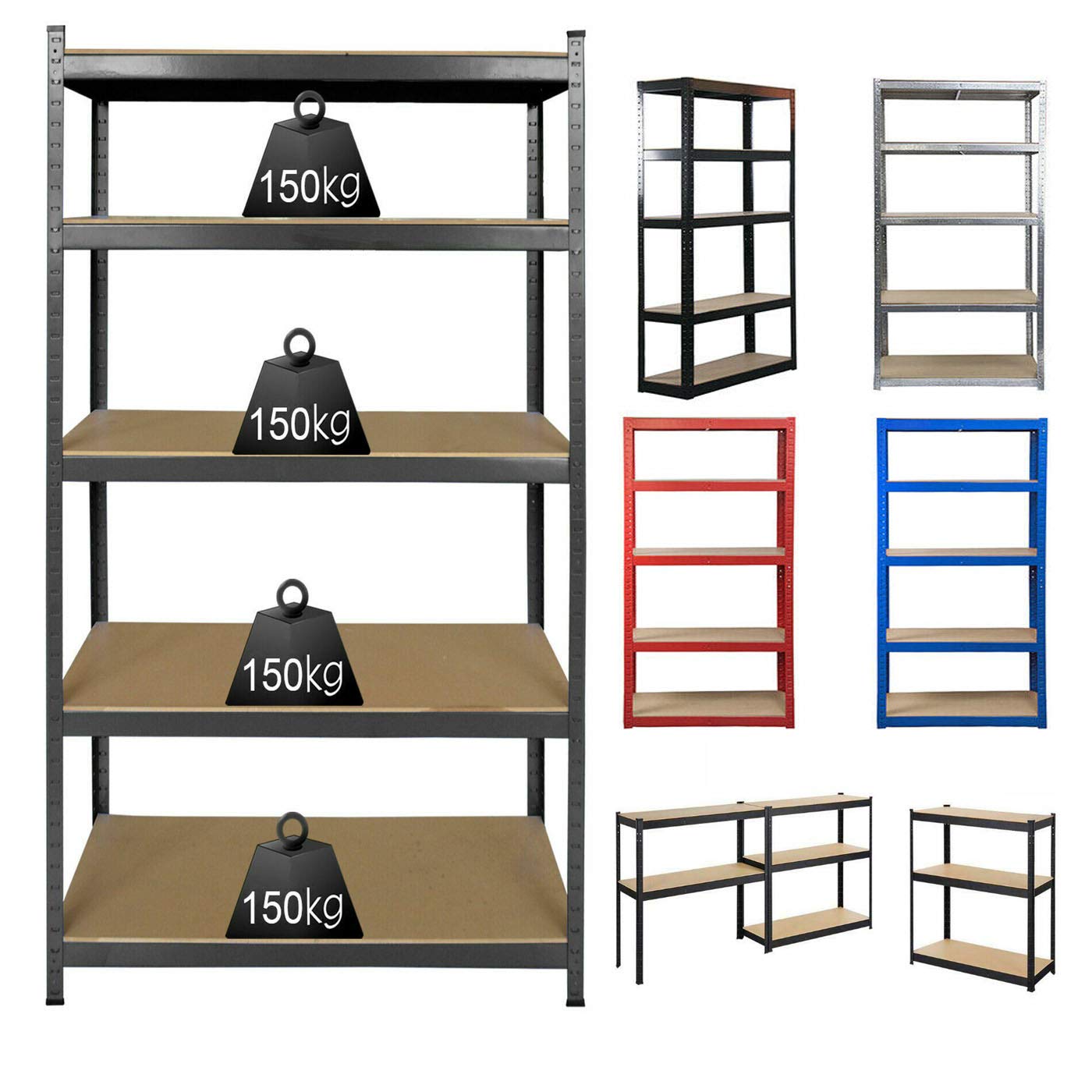 Buy Racking Unit Shelving for Storage,5 Tier Black Heavy Duty Boltless ...