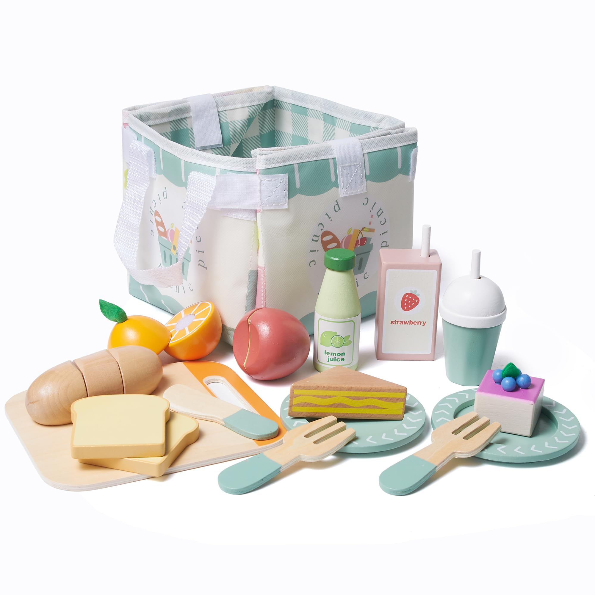 Amazon.com: MONT PLEASANT 21pcs Wooden Play Food Set for Kids Kitchen ...