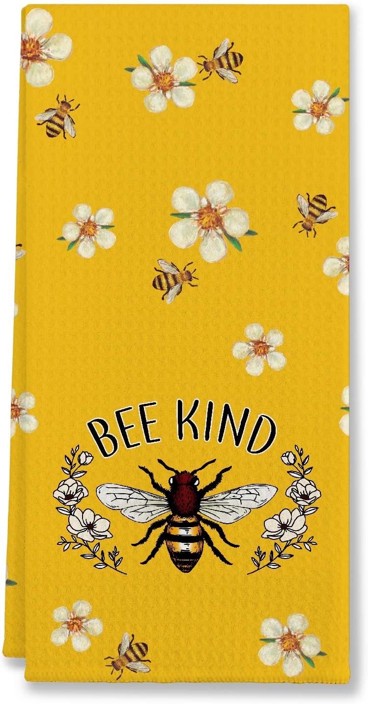 Amazon.com: Bee Kind Farmhouse Honey Bee Flowers Kitchen Towels & Tea ...