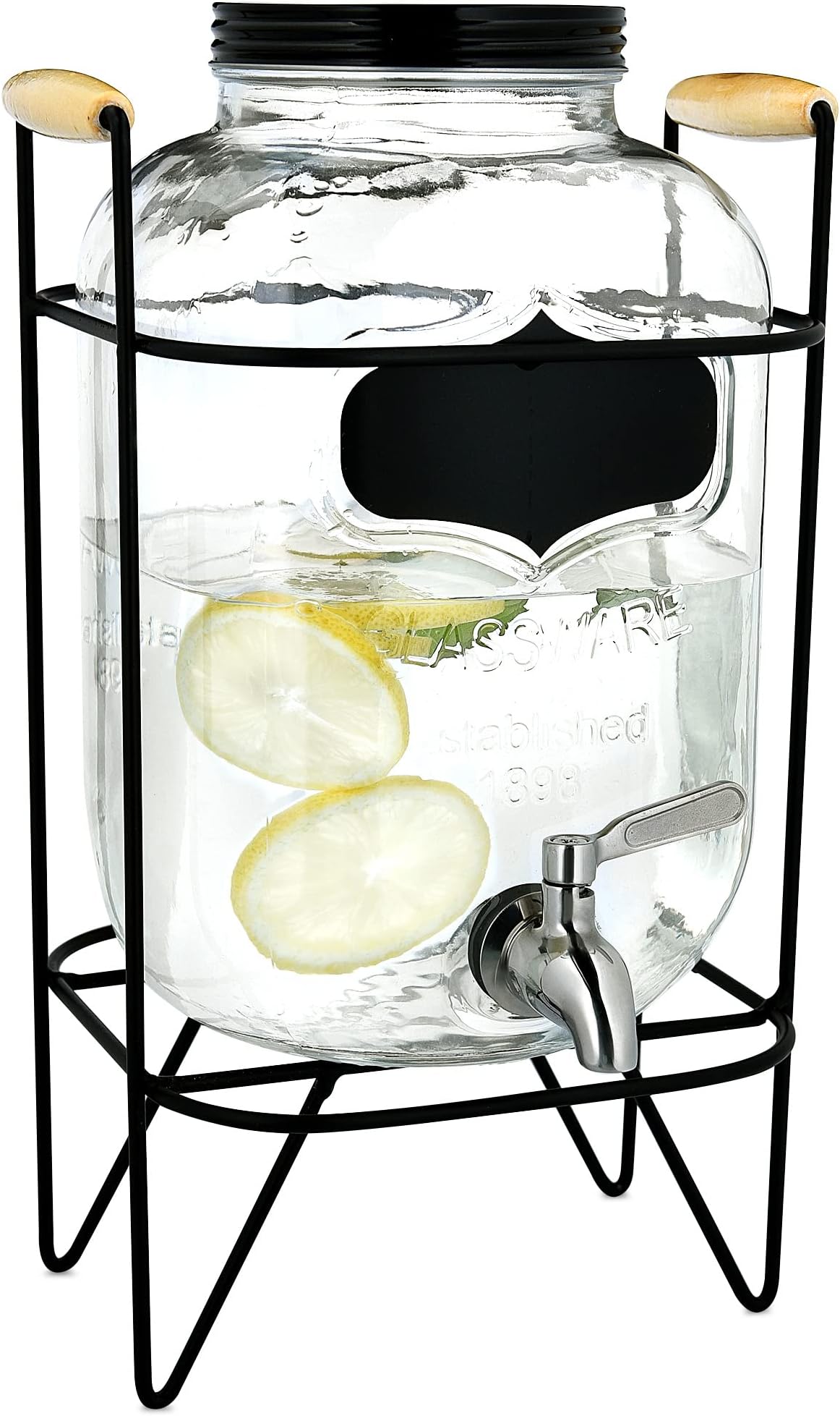 Navaris Drinks Dispenser with Tap and Stand - 5L Glass Drink Jar with ...