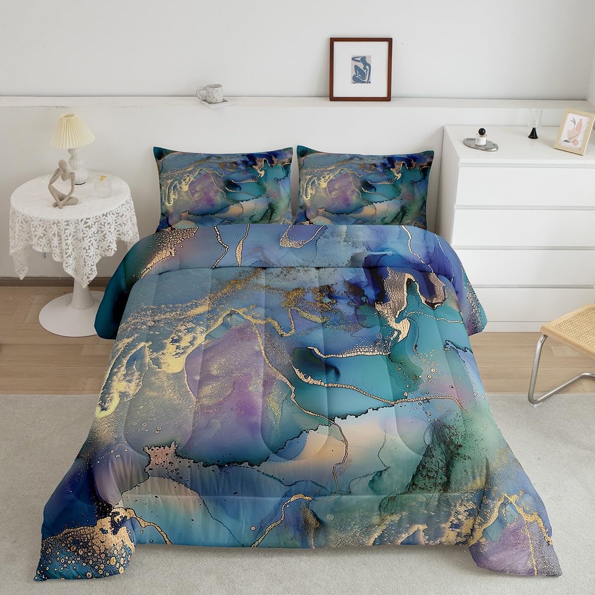 Amazon.com: Erosebridal Golden Marble Grain Bedding Set Queen,Gradient ...