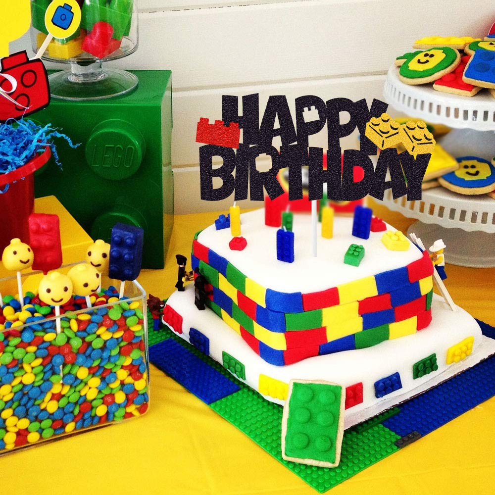 Snapklik.com : Building Blocks Cake Topper Glitter Happy Birthday Cake ...