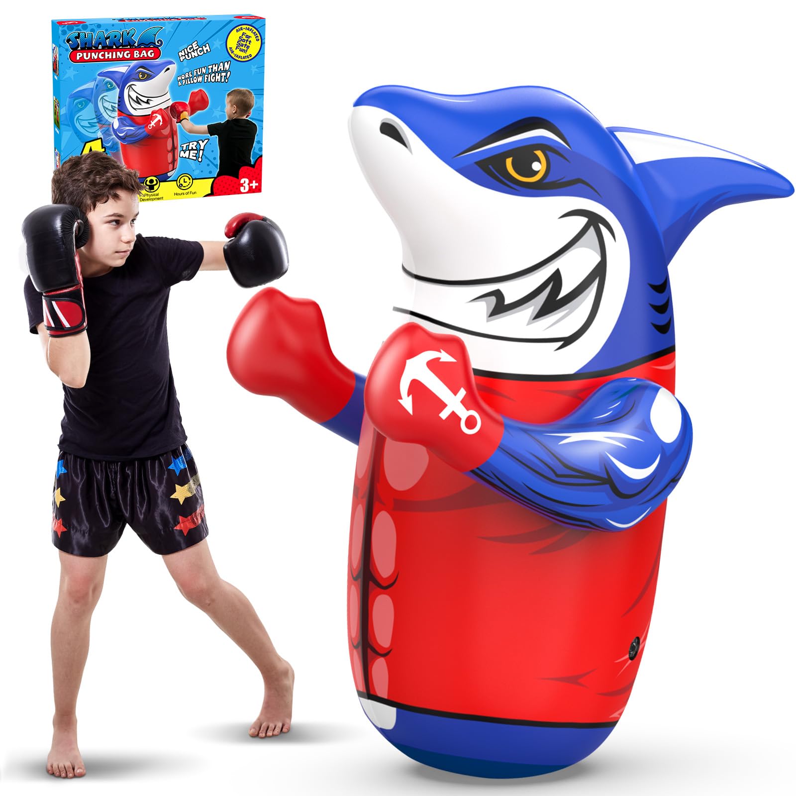 Amazon.com: Shark Inflatable Punching Bag for Kids, 47" Kids Punching ...