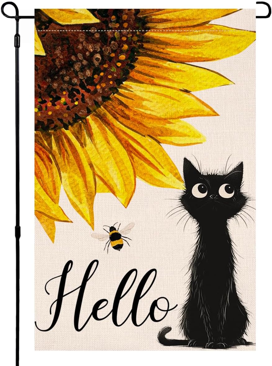 Amazon.com : BLKWHT Summer Cat Sunflower Garden Flag 12x18 Vertical ...